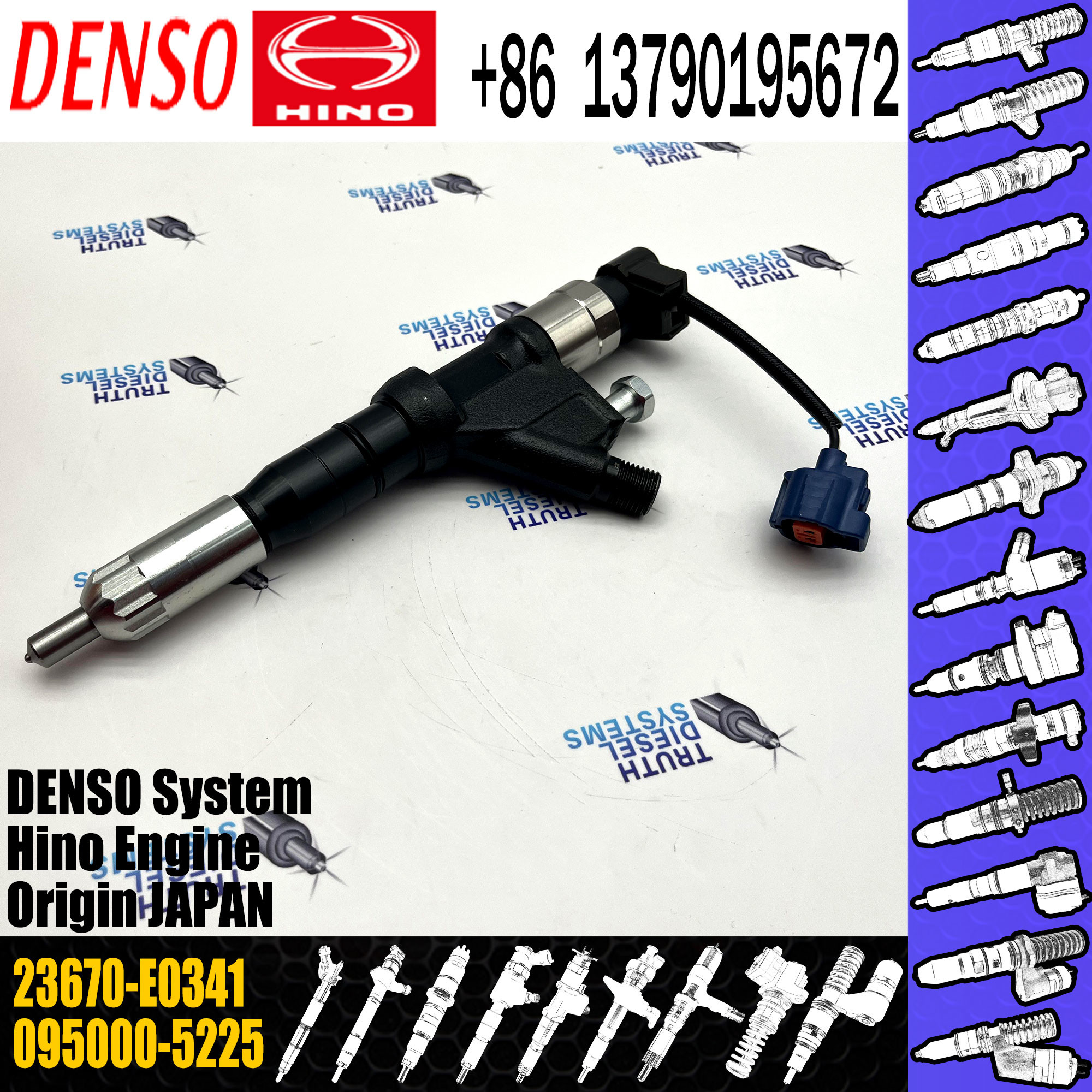 Hino E13C Diesel Engine Fuel Injector 23670-E0341 095000-5225