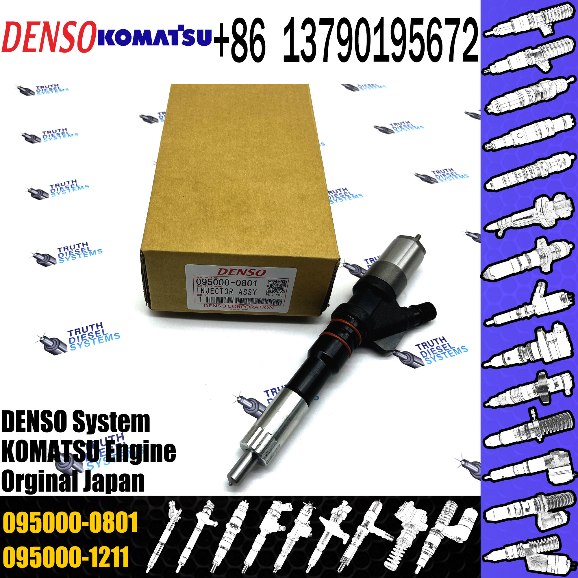 0950000801 Original Auto Parts Diesel Fuel Injector Engine Common Rail ...